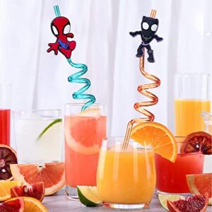 24 Spider and His Amazing Friends Party Favors Reusable Drinking Straws,8 Designs Spider Great for Spiderman Birthday Party Supplies with 2 Cleaning Brushes.