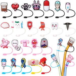 straw covers silicone kawaii straw cover nurse theme straw caps reusable drinking dust proof straw tip covers for 6-8 mm (stylish, 23 pcs)