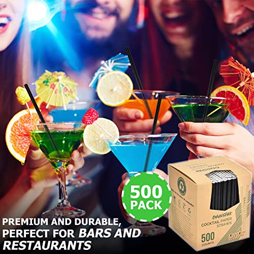 [500 Bulk] 5.75 inch Black Short Paper Straws, Stir Straws for Cocktail, Coffee, Mixed Drinks - Home, Bar and Restaurant Straws - 100% Biodegradable