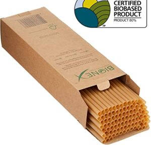 Bionex - Premium Biodegradable Sugarcane Straws, USDA BioPreferred, (8" Length straw), (100 straws/box) Alternative to Plastic