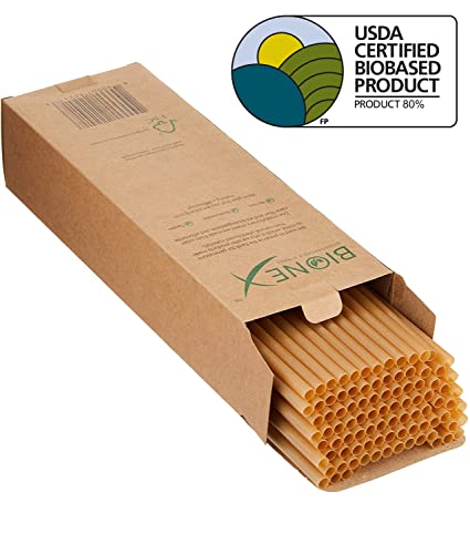 Bionex - Premium Biodegradable Sugarcane Straws, USDA BioPreferred, (8" Length straw), (100 straws/box) Alternative to Plastic