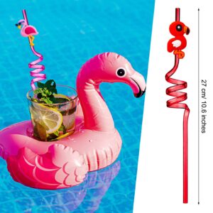 24 Pieces Flamingo Straws Reusable Flamingo Party Supplies Luau Hawaiian Pool Straws Hawaiian Party Favors Long Plastic Decorative Drinking Straws for Birthday Party Table Decorations(Flamingo)