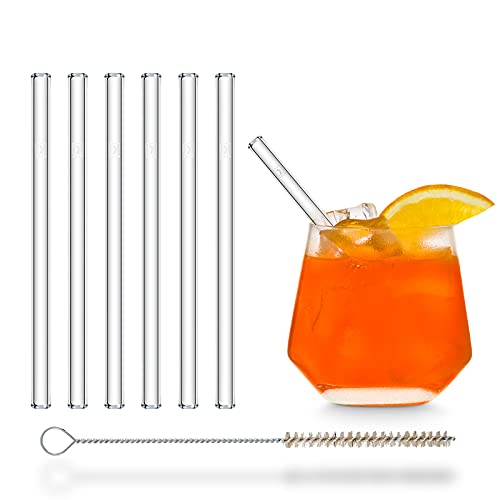 HALM Glass Straws - 6 Reusable 6 inch clear Drinking Straws short + Plastic-Free Cleaning Brush - Made in Germany - Dishwasher Safe - Eco-Friendly - Perfect for Tumbler