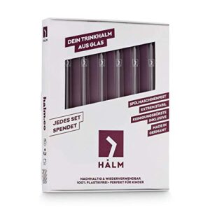 HALM Glass Straws - 6 Reusable 6 inch clear Drinking Straws short + Plastic-Free Cleaning Brush - Made in Germany - Dishwasher Safe - Eco-Friendly - Perfect for Tumbler