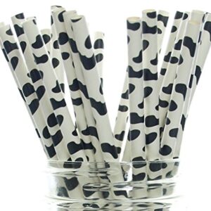 Cow Party Straws, Barnyard Paper Straws (25 Pack) - Farm Birthday Party Supplies, Cow Hide Print Straws, Animal Party Tableware & Paper Drinking Straw