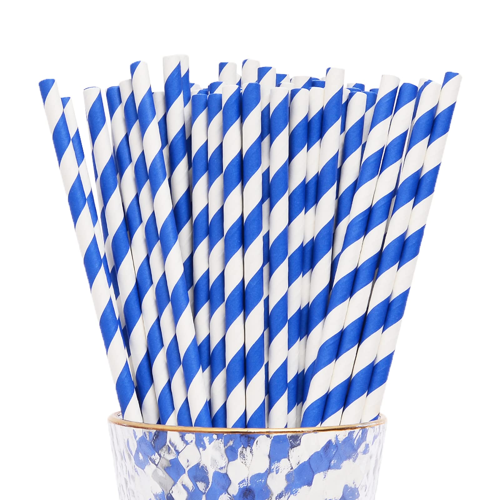 YAOSHENG Paper Straws for drinking, 100 Pack Blue Striped paper straws for Party Supplies,Birthday,Wedding,Bridal/Baby Shower,Juice, shakes,Smoothies,cocktail (Blue)