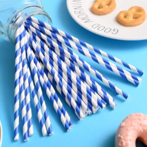 YAOSHENG Paper Straws for drinking, 100 Pack Blue Striped paper straws for Party Supplies,Birthday,Wedding,Bridal/Baby Shower,Juice, shakes,Smoothies,cocktail (Blue)