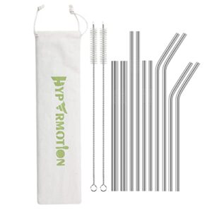 hypermotion stainless steel straw, food grade reusable metal drinking straw set with 2 cleaning brushes and carry pouch for smoothie, milkshake, cocktail and hot drinks