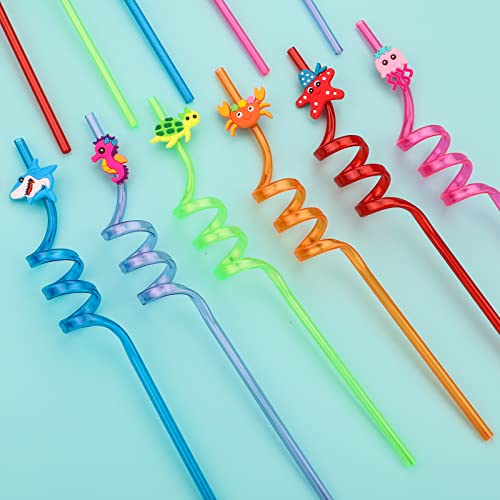 24Pcs Under the Sea Animal Straws for Sea Party Favors, Ocean Themed Party Decorations Reusable Ocean Animal Straws for Under the Sea Party Favors for Kids Boys Girls