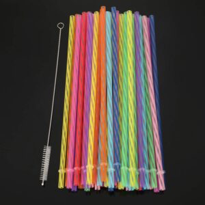 Jovitec 50 Pieces Reusable Drinking Straw Thick Plastic Straws with Cleaning Brush Straw Cleaner (11 Inch, Multi Color 2)