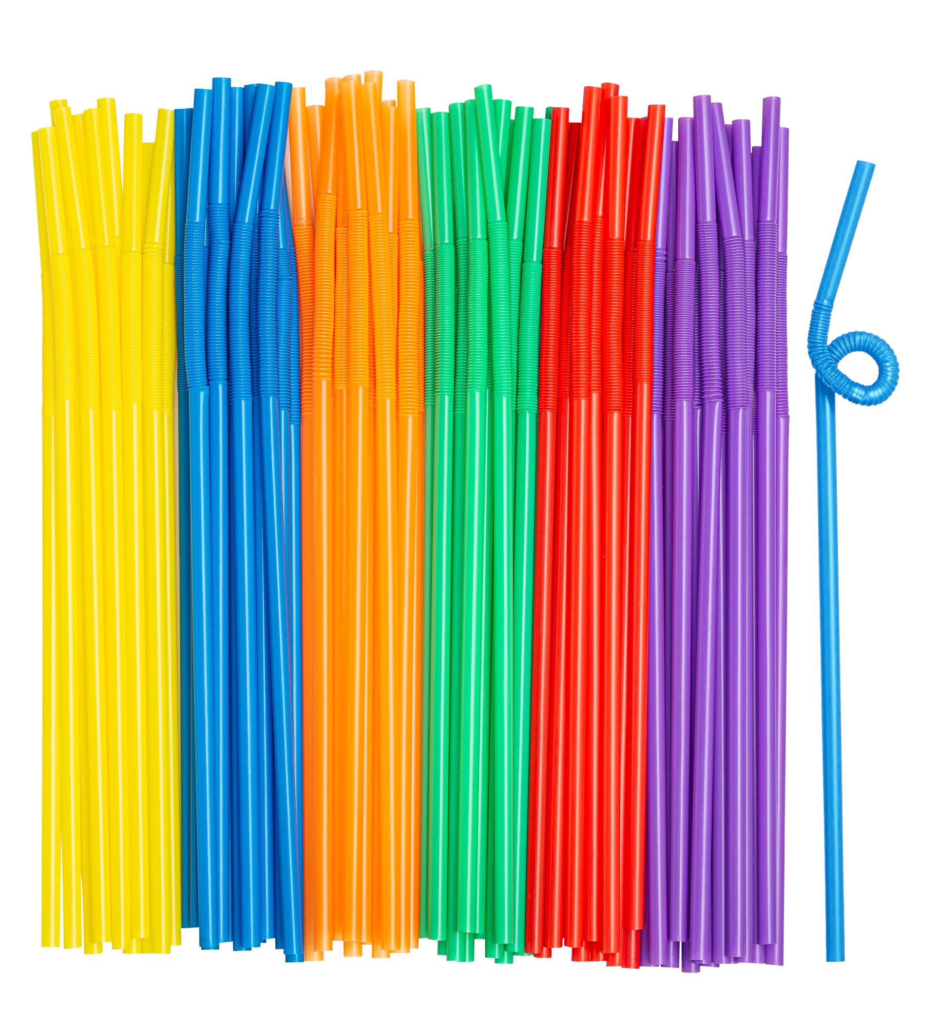 Comfy Package, [300 Pack] Long Flexible Disposable Plastic Drinking Straws - 10.02" High - Assorted Colors