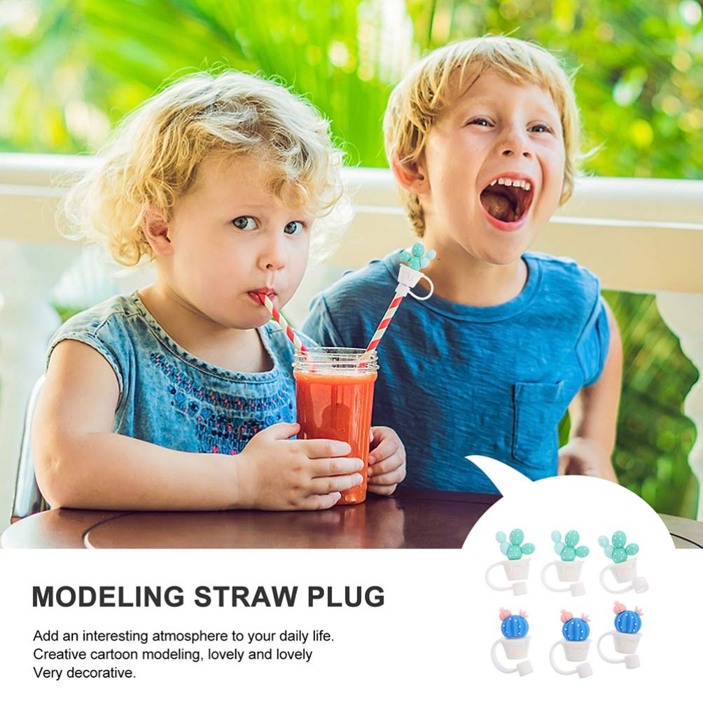 INOOMP 2pc Silicone Straw Cap Cover Reusable Cactus Pattern Drinking Straw Caps Lids Straw Plugs for Straw Tips Suitable for 6-8mm Straws for Home Kitchen Accessories