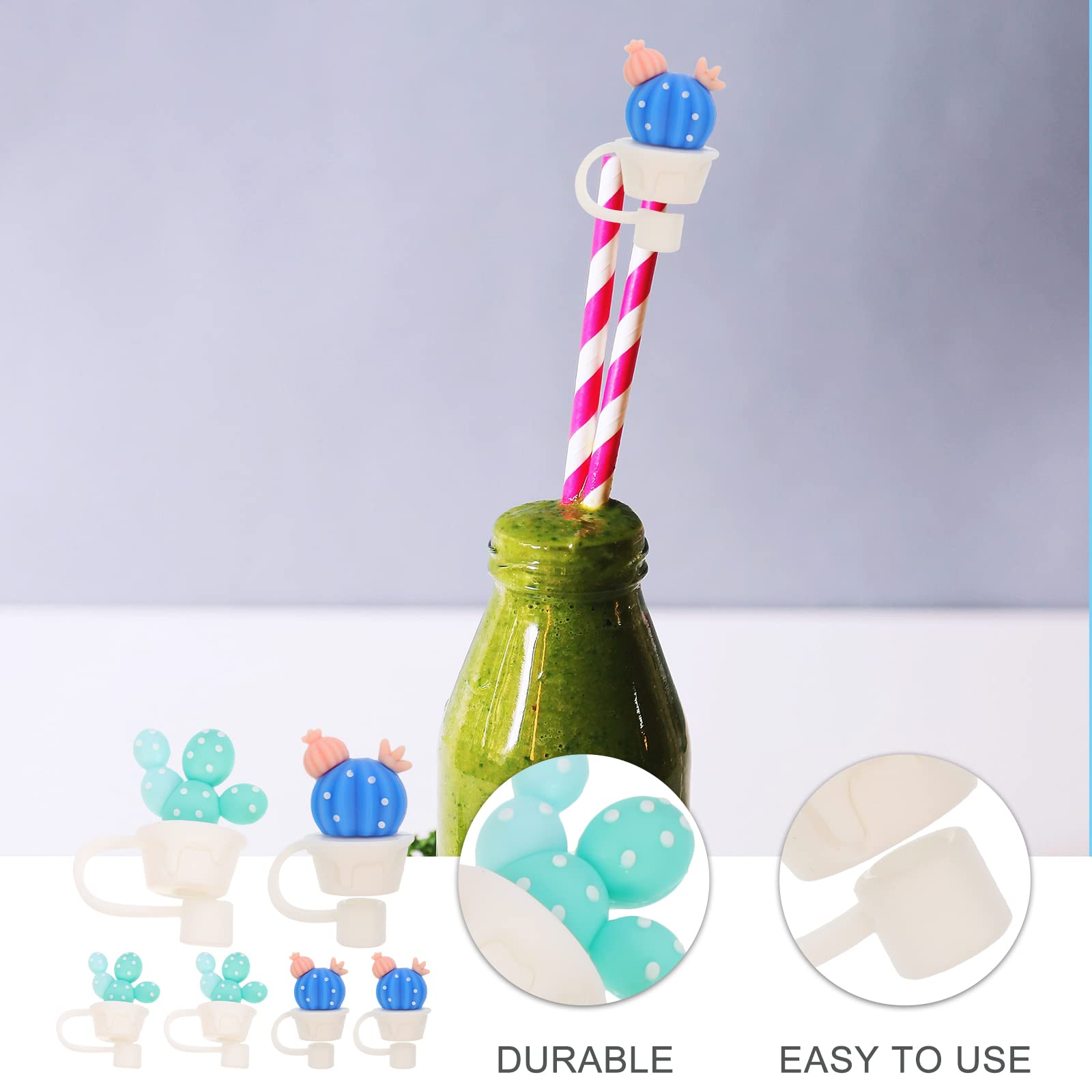 INOOMP 2pc Silicone Straw Cap Cover Reusable Cactus Pattern Drinking Straw Caps Lids Straw Plugs for Straw Tips Suitable for 6-8mm Straws for Home Kitchen Accessories