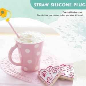 Silicone Straw Tips Cover for 8mm Drinking Straws,6 Pcs Reusable Straw Covers Cap,Lovely Fruit Straw Plug Dust-Proof Caps Straw Tips Lids Home Kitchen Use（6pcs-Style B)