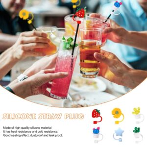 Silicone Straw Tips Cover for 8mm Drinking Straws,6 Pcs Reusable Straw Covers Cap,Lovely Fruit Straw Plug Dust-Proof Caps Straw Tips Lids Home Kitchen Use（6pcs-Style B)