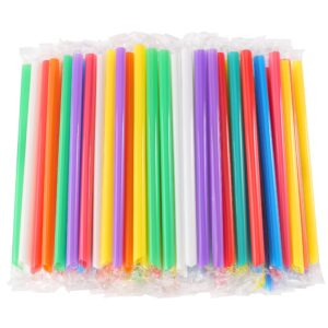 renyih 100 pcs smoothie boba individually wrapped straws, jumbo large plastic disposable bubble tea milkshake colorful drinking straws(0.43" wide x 8.2" long)