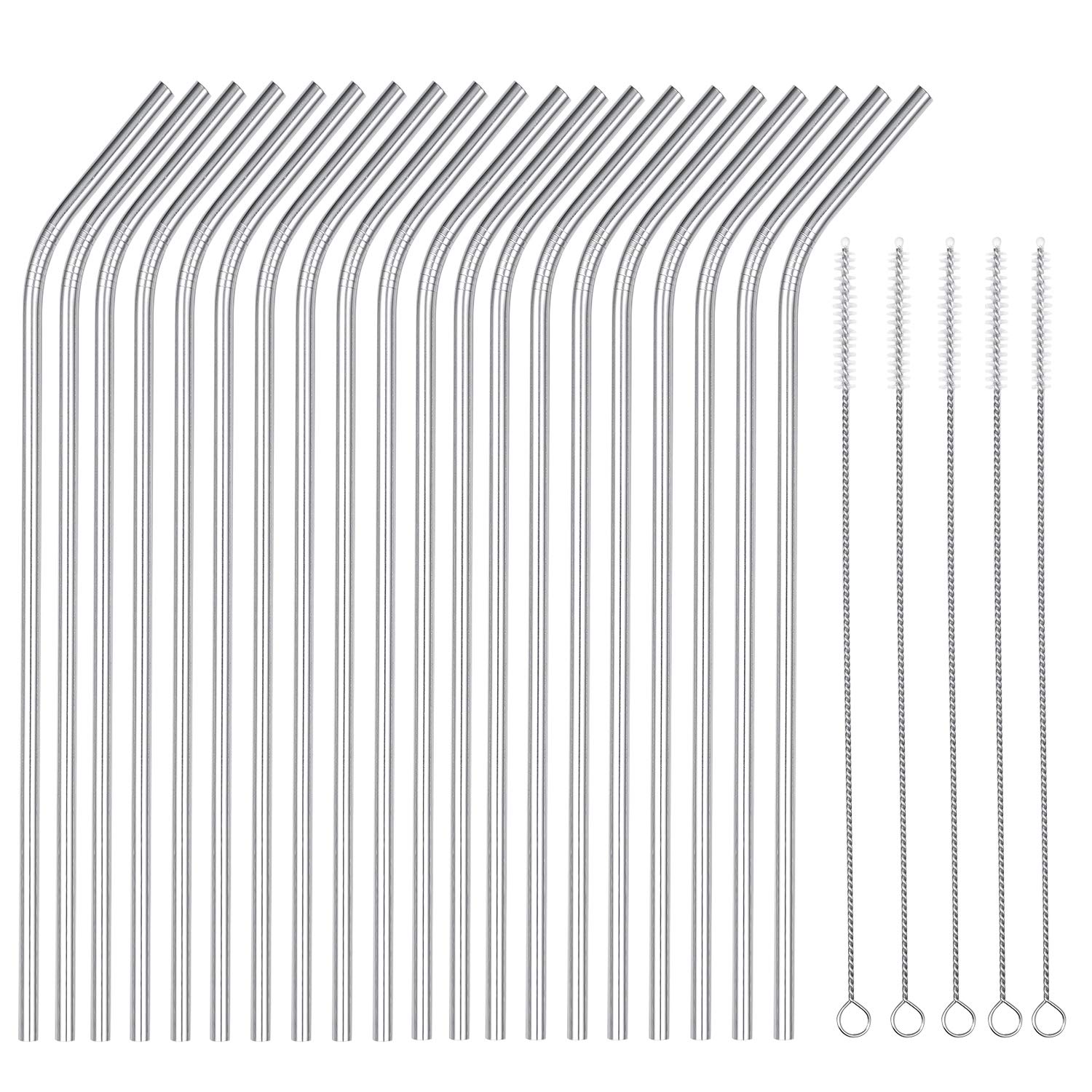 OKGD 25 Piece Set Stainless Steel Straws Ultra Long 10.5 Inch Drinking Metal Straws Reusable Drinking Straws for 20 30 OZ (20 Bent| 5 Brushes)