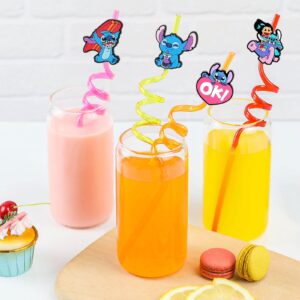 24Pcs Party Favors Reusable Drinking Straws, 12 Designs Cartoon Birthday Party Supplies with 2 Cleaning Brush