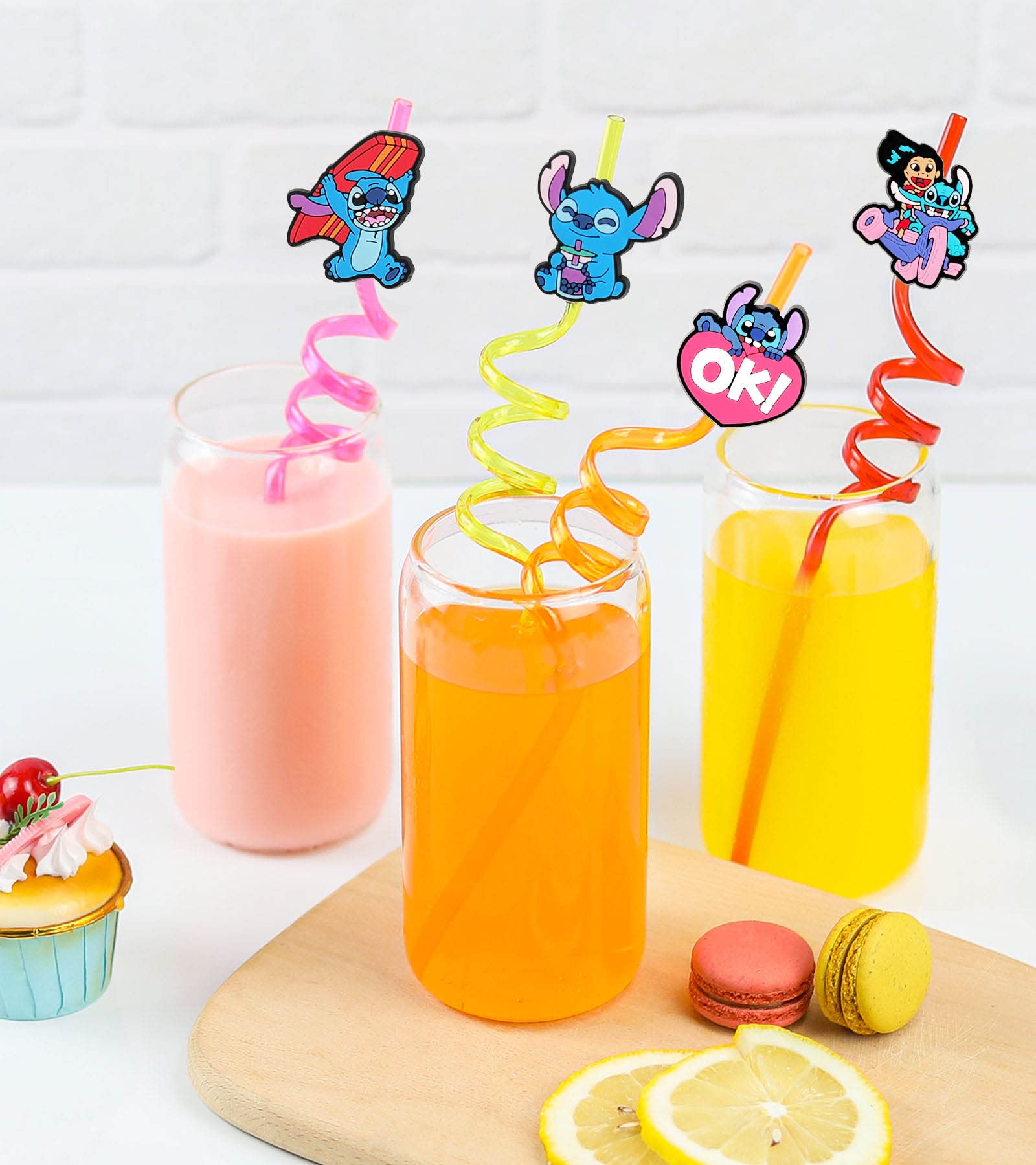 24Pcs Party Favors Reusable Drinking Straws, 12 Designs Cartoon Birthday Party Supplies with 2 Cleaning Brush