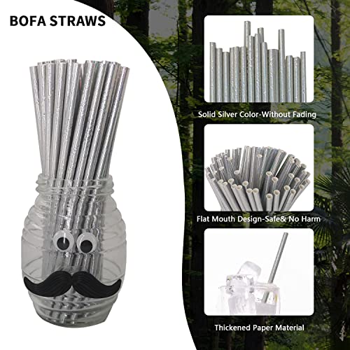 Shining Silver Paper Straws For Drinking, Silver Straws, Sliver Solid Paper Drinking Straws for Drinking Juice, 100 Metal Straws Silver