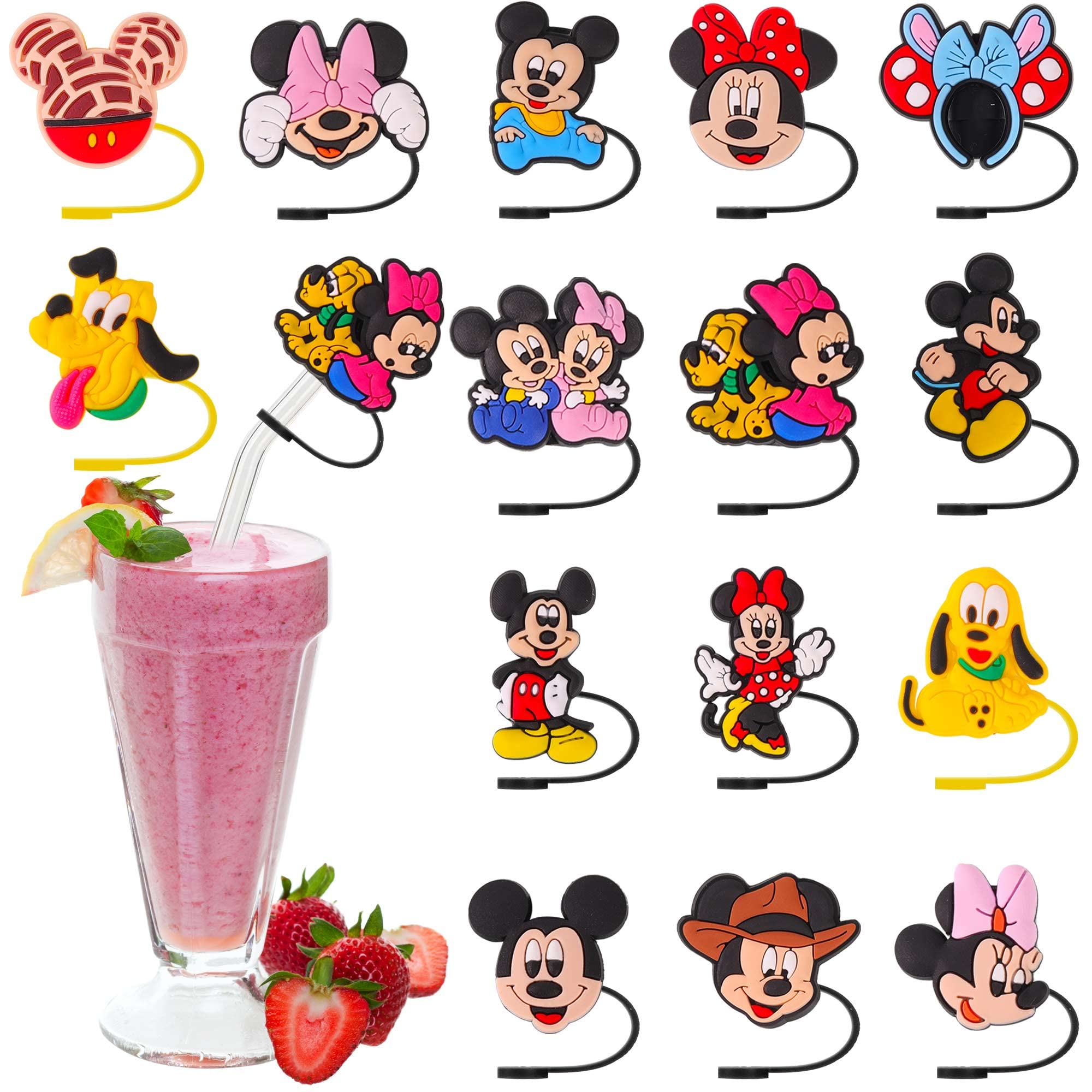 15PCS Straw Covers Straw Covers Cap Cute Silicone Reusable Straw Toppers Drinking Straws Party Birthday Party Gifts Portable for 6-8 mm Straws (Cute Style)