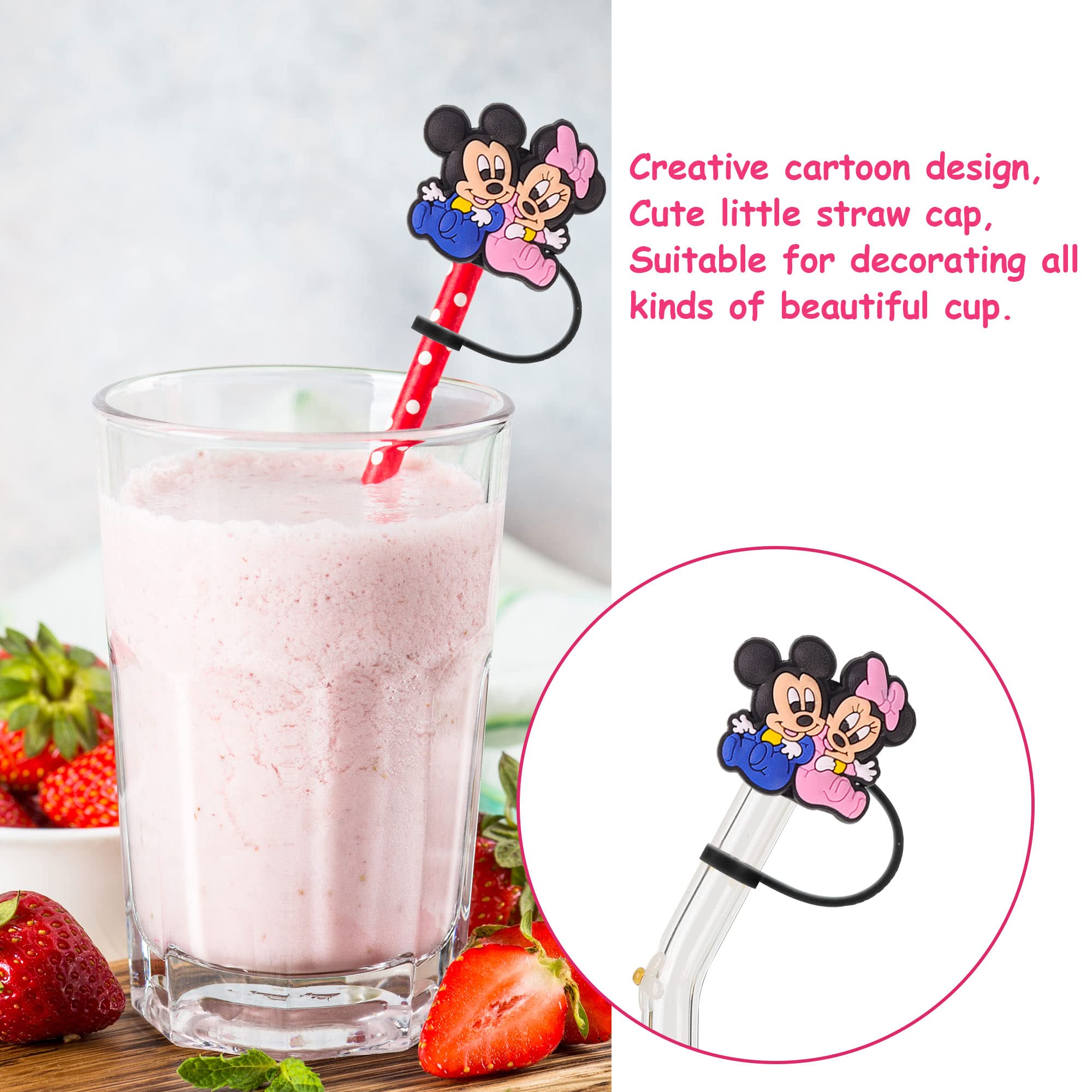 15PCS Straw Covers Straw Covers Cap Cute Silicone Reusable Straw Toppers Drinking Straws Party Birthday Party Gifts Portable for 6-8 mm Straws (Cute Style)