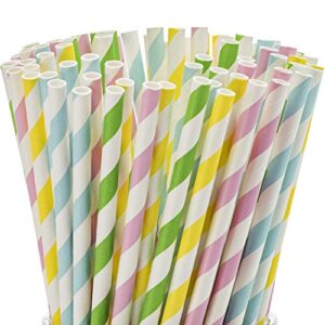 paper straws biodegradable 200 pack striped multi colored bpa-free disposable 8.25" long non-flexible straw for everyday/birthday party/easter/baby shower/wedding - by durahome