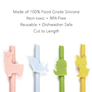 Silicone Straws Reusable Safe for Kids, 4pcs Flexible 7.8 Inches long with 1 Cleaning Brush for 20oz and 30oz Tumblers, BPA Free, Eco-Friendly