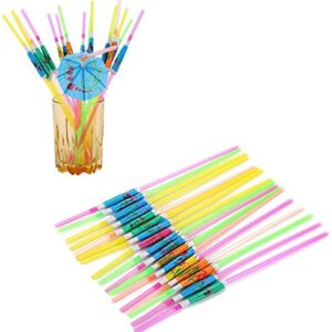 hesmartly 60 Pcs Umbrella Straws,Disposable Bendable Drinking Straws Parasol Straws for Cocktail Soft Drinks Hawaiian Beach Party Mixed Color