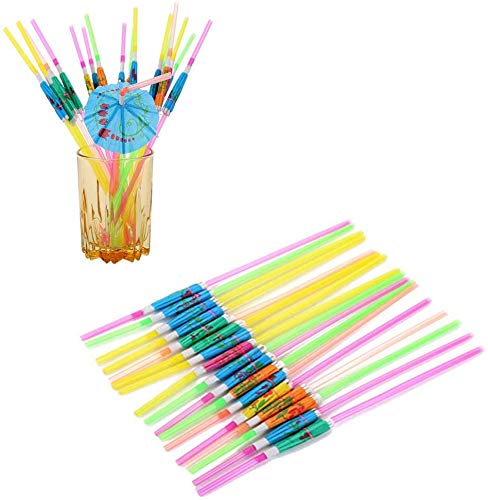 hesmartly 60 Pcs Umbrella Straws,Disposable Bendable Drinking Straws Parasol Straws for Cocktail Soft Drinks Hawaiian Beach Party Mixed Color