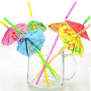 hesmartly 60 Pcs Umbrella Straws,Disposable Bendable Drinking Straws Parasol Straws for Cocktail Soft Drinks Hawaiian Beach Party Mixed Color