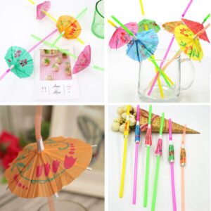 hesmartly 60 Pcs Umbrella Straws,Disposable Bendable Drinking Straws Parasol Straws for Cocktail Soft Drinks Hawaiian Beach Party Mixed Color