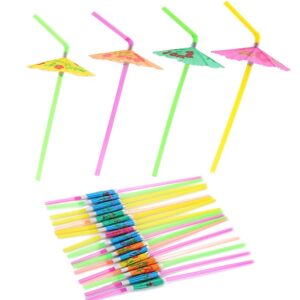 hesmartly 60 Pcs Umbrella Straws,Disposable Bendable Drinking Straws Parasol Straws for Cocktail Soft Drinks Hawaiian Beach Party Mixed Color