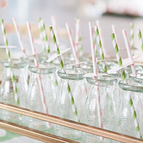 Striped Paper Straws - Valentine Wedding Birthday Party - Light Blush Pink White - 7.75 Inches - Pack of 50- Outside the Box Papers Brand