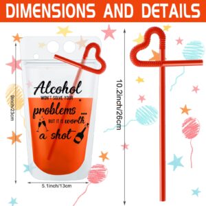 Spiareal 24 Sets Friends Zipper Drink Bags Pouches with Straws Reusable Juice Small Pouch Shots Friendship Plastic for Drinks Handheld Drinking Adult Birthday Party, 8.0 Count