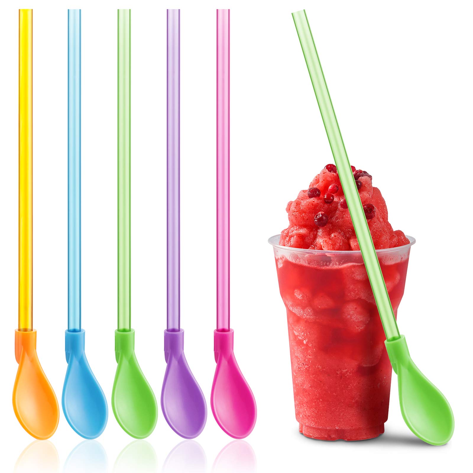 42 Pieces Hard Plastic Spoon Straws 9 Inch Detachable Drinking Straws Stirring Coffee Spoon for Smoothies Milkshake Frozen Drinks (5 Colors)