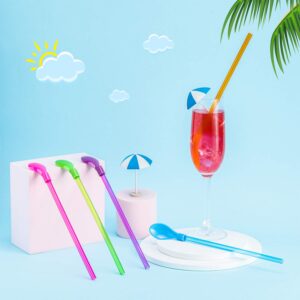 42 Pieces Hard Plastic Spoon Straws 9 Inch Detachable Drinking Straws Stirring Coffee Spoon for Smoothies Milkshake Frozen Drinks (5 Colors)