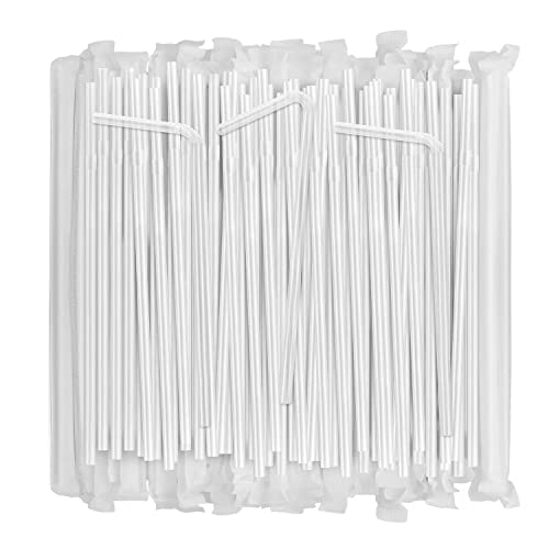 [100 Pcs] Bendy Individually Wrapped Plastic Straws - 8.25" Long Disposable Flexible Clear Drinking Straws