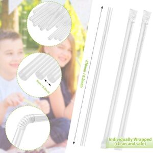 [100 Pcs] Bendy Individually Wrapped Plastic Straws - 8.25" Long Disposable Flexible Clear Drinking Straws