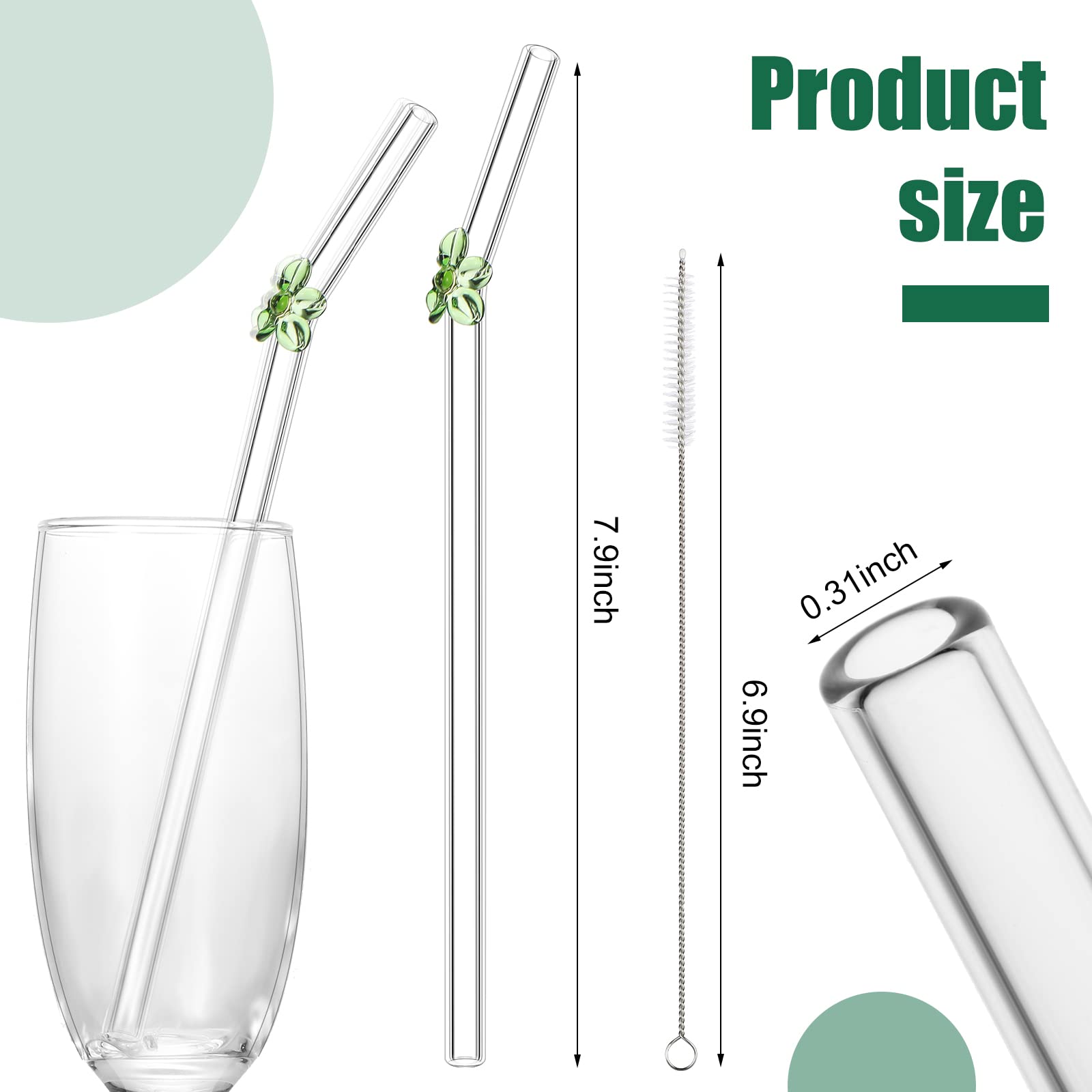 8 Pcs Reusable Glass Straws with Flower Butterfly Glass Straws Clear Shatter Resistant Bent Straws Colorful Floral Straws Cute Reusable Straws with 2 Pcs Straw Brush for Party Drink Cocktail