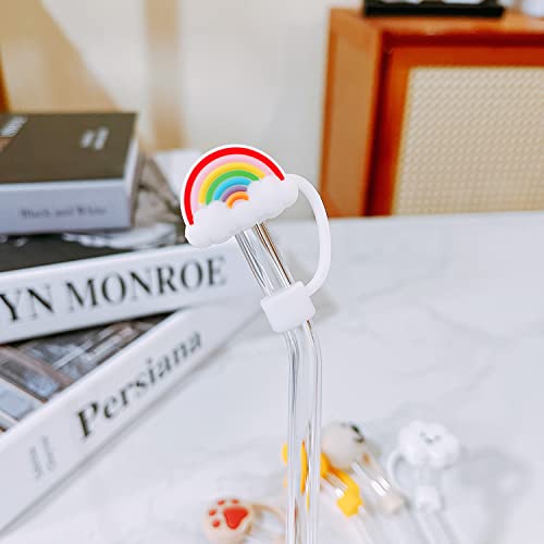 4Pcs Silicone Straw Covers Cap, Straw Tips Cover Straw Covers Cap for Reusable Straws Cloud Shape Straw Protector. The Clouds, Rainbow, Strawberry, Duck.