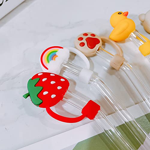 4Pcs Silicone Straw Covers Cap, Straw Tips Cover Straw Covers Cap for Reusable Straws Cloud Shape Straw Protector. The Clouds, Rainbow, Strawberry, Duck.