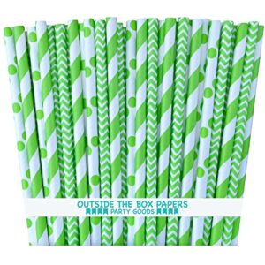 outside the box papers lime green stripe, chevron and polka dot paper straws 7.75 inches 75 pack lime green, white