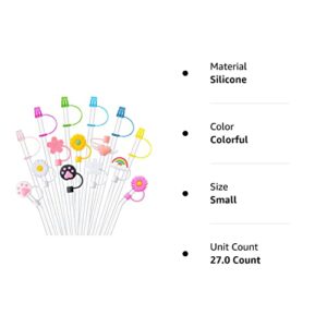 27 Pieces Straw Tips Cover Reusable Drinking Straw Lids, Silicone Straw Plug Drinking Dust Cap, Colorful Drinking Straw Caps for 6-8 mm Straws Anti-dust Straw Tips Plugs (Straw Not Included)