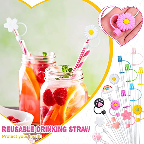 27 Pieces Straw Tips Cover Reusable Drinking Straw Lids, Silicone Straw Plug Drinking Dust Cap, Colorful Drinking Straw Caps for 6-8 mm Straws Anti-dust Straw Tips Plugs (Straw Not Included)