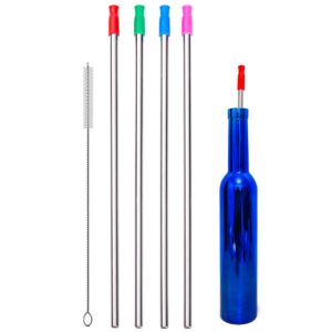 wobye 4 pieces 14" extra long 0.32" big wide reusable stainless steel metal straws with cleaning brush & silicone tip for 128 100 75 64 40 oz large water bottle, tall tumbler, wine bottle