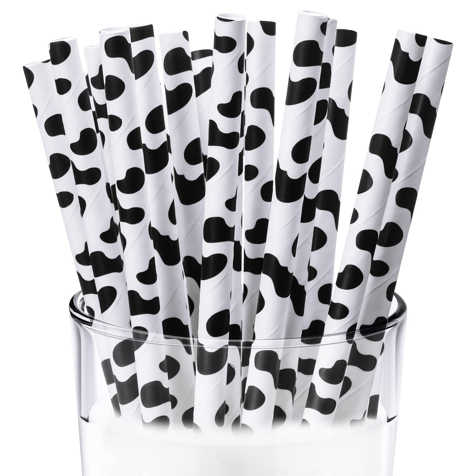 25 Pcs Cow Party Supplies Straws Farm Birthday Party Supplies Paper Straws Cow Print Drinking Black and White Straws for Kids Birthday Farm Theme Party Baby Bridal Shower Decorations