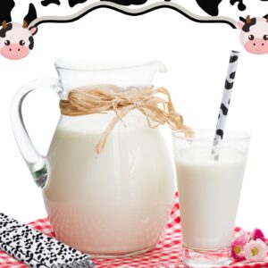 25 Pcs Cow Party Supplies Straws Farm Birthday Party Supplies Paper Straws Cow Print Drinking Black and White Straws for Kids Birthday Farm Theme Party Baby Bridal Shower Decorations