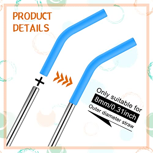 50 Pcs Silicone Straw Elbows Tips Rubber Metal Straws Tips Covers Reusable Straws Soft Drinking Silicone Straw Tips Only Stainless Steel Straw with 2 Brush (1/3 Inch, 8 mm)