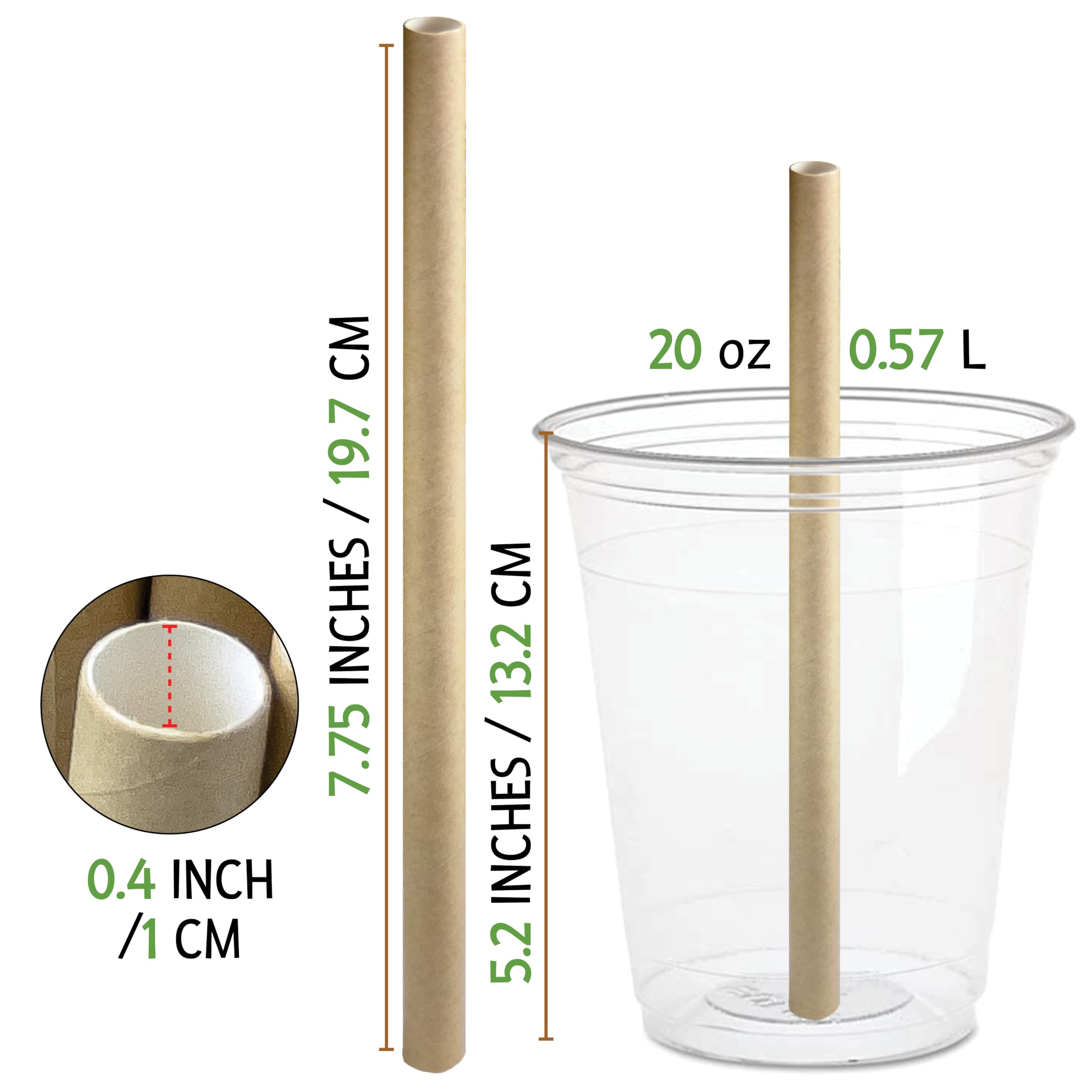 Friendly Straw 150 Pack Biodegradable Jumbo Smoothie and Milkshake Straws, 7.75" x .4" Extra Wide Disposable Kraft Paper Straws Bulk Pack